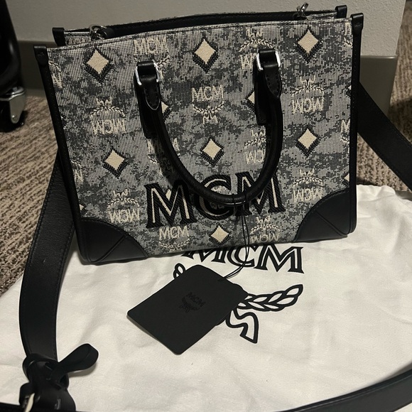 MCM | Bags | Mcm Logo Jacquard Top Handle Tote Bag | Poshmark